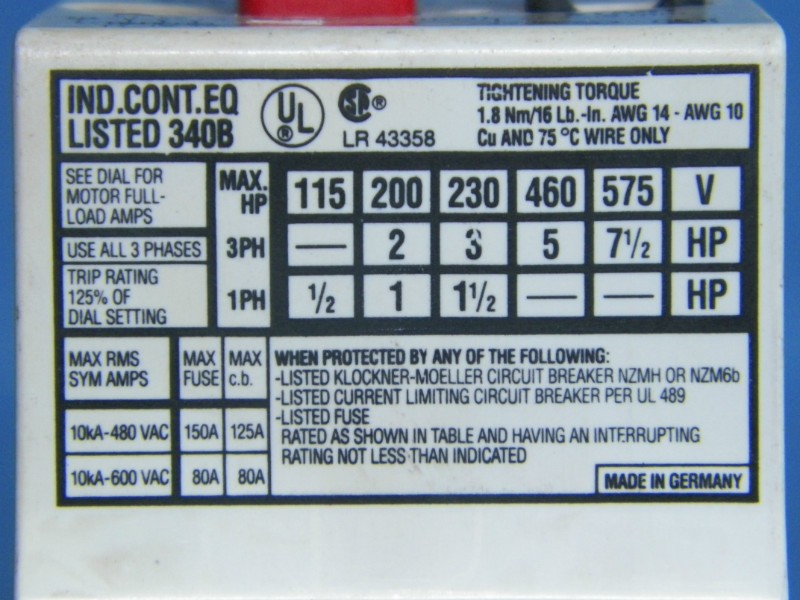 Klockner Moeller PKZM 1-10